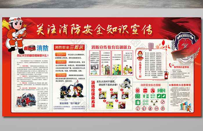 关注消防安全知识展板模板 包图网