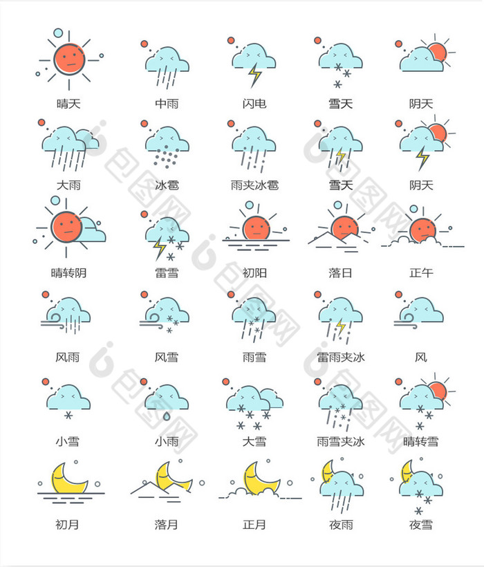 多色线性天气图标图片下载 包图网