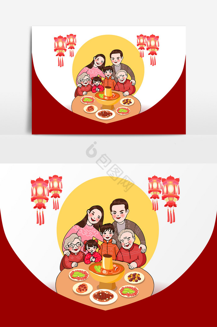 吃团圆饭简笔画图片 吃团圆饭简笔画素材下载第4页 包图网
