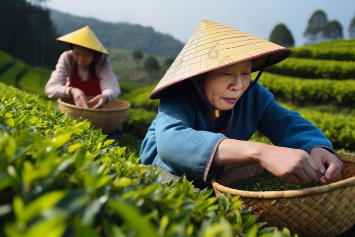 茶叶茶农新鲜茶叶茶园收获摄影图图片 包图网