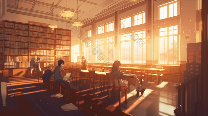 校园图书馆学生自习插画图片 包图网