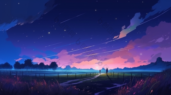 星空夜空景观插画图片 包图网