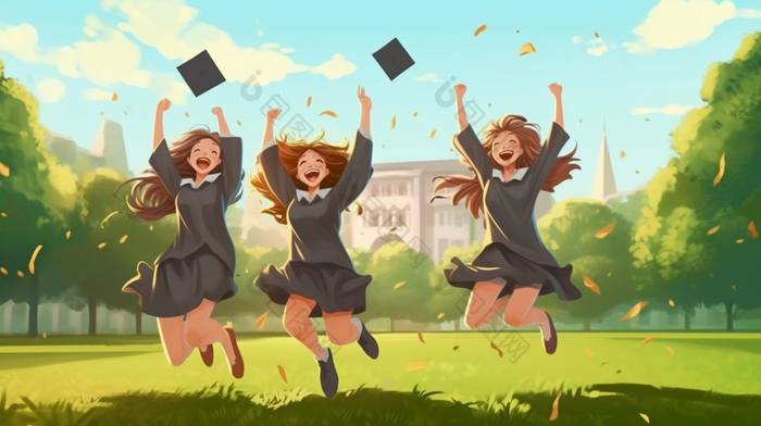 毕业季学生欢笑插画图片 包图网