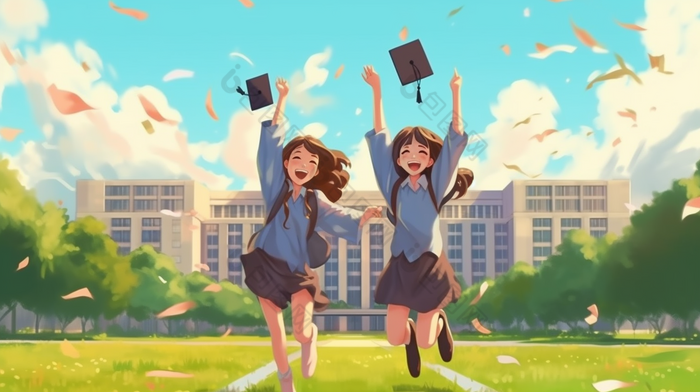 毕业季学生欢笑插画图片 包图网