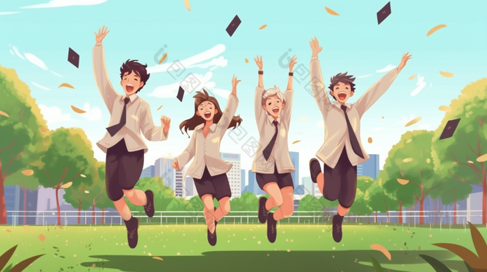 毕业季学生欢笑户外毕业生插画图片 包图网