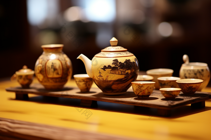 中式茶桌陈设图片 包图网