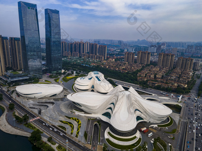 湖南长沙梅溪湖文化艺术中心节庆岛航拍摄影-包图企业站