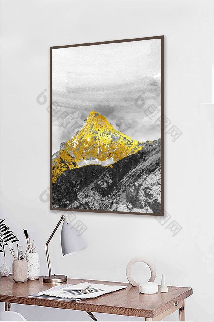 北欧风格金色客厅现代抽象几何装饰画山-北欧风格金色客厅现代抽象几何装饰画山效果图-【包图网】