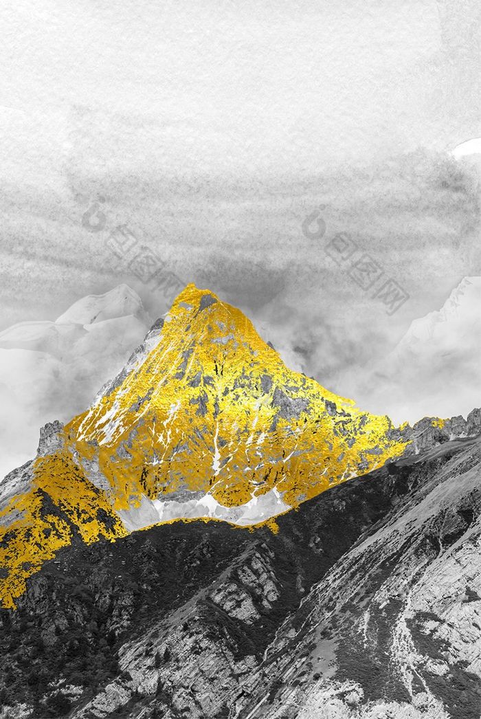 北欧风格金色客厅现代抽象几何装饰画山-北欧风格金色客厅现代抽象几何装饰画山效果图-【包图网】