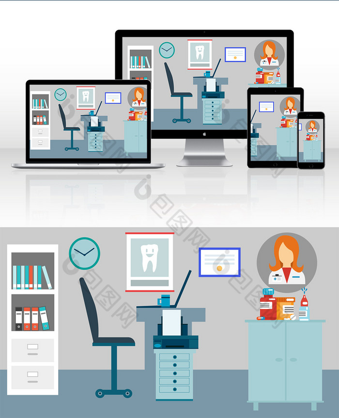 主任医生办公医疗插画图片-包图网