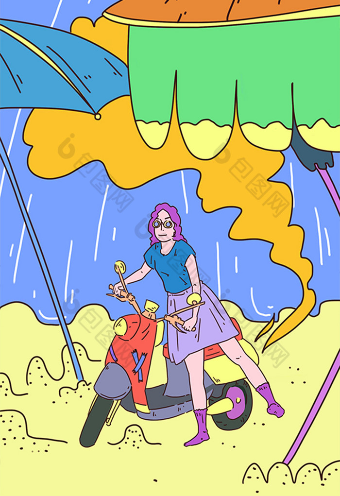 大暑电车少女插画图片-包图网