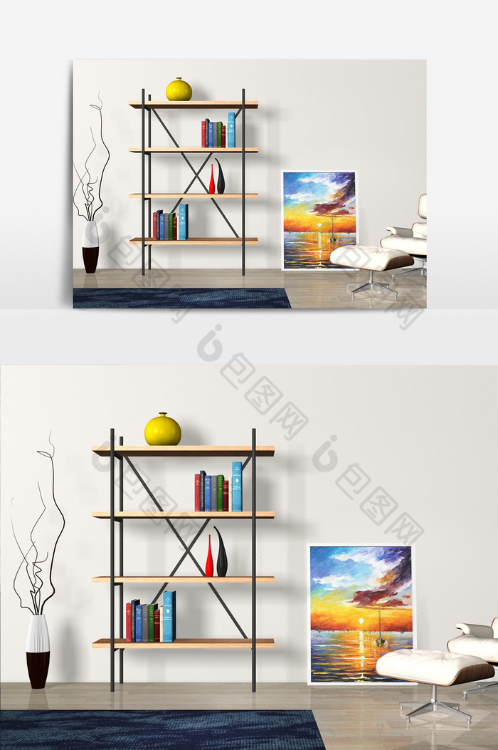 【简约风格书架组合效果】图片下载-包图网