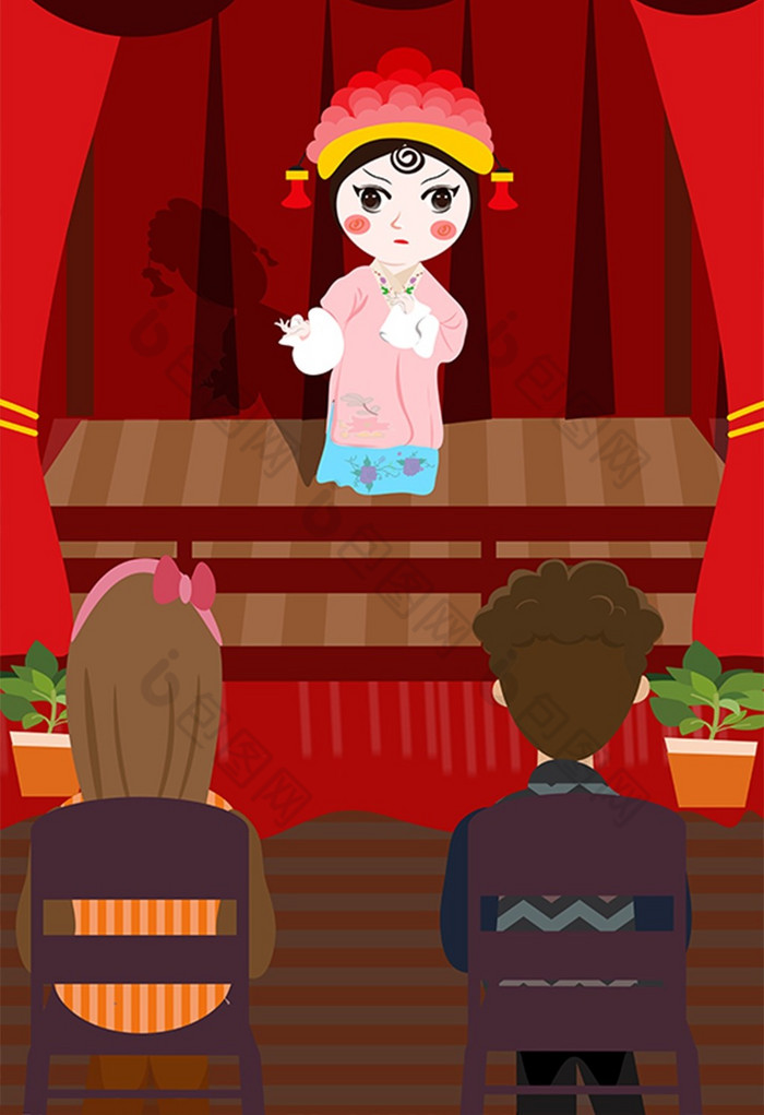 哈单舞台唱戏插画图片-包图网