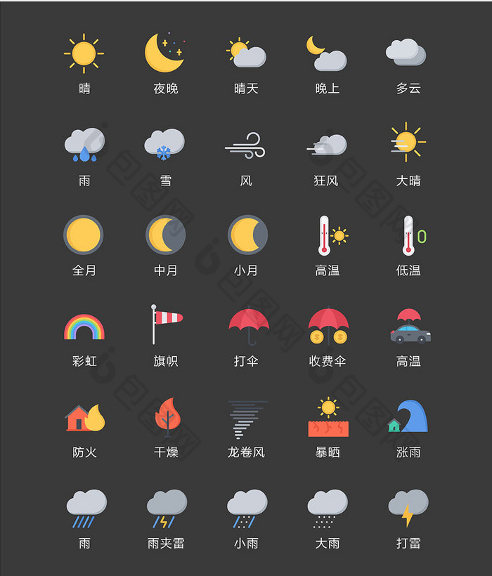 【卡通彩色天气预报图标矢量ui素材icon】图片下载-包图网