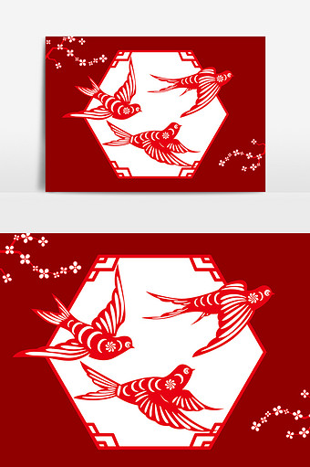 红色中国风燕子剪纸元素设计元素1024*1540图片素材免费下载-编号1190152-潮点视频