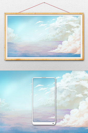 唯美天蓝色天空手绘插画元素通用背景1024*2802图片素材免费下载-编号1216218-潮点视频