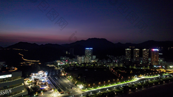 广东珠海城市晚霞夜幕降临夜景灯光航拍图片-包图网企业站