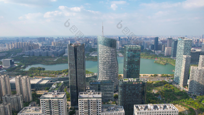 航拍安徽合肥天鹅湖绿轴公园新省广电中心图片-包图网企业站
