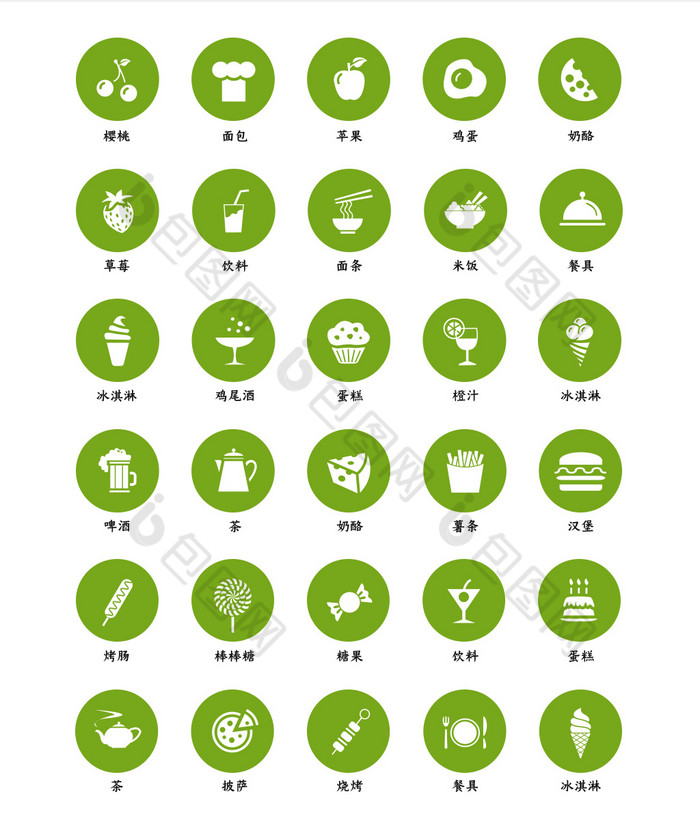 【绿色简约大气食物饮料美食icon图标】图片下载-包图网