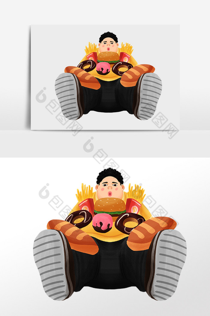 暴饮暴食吃食物男孩插画png下载-包图网