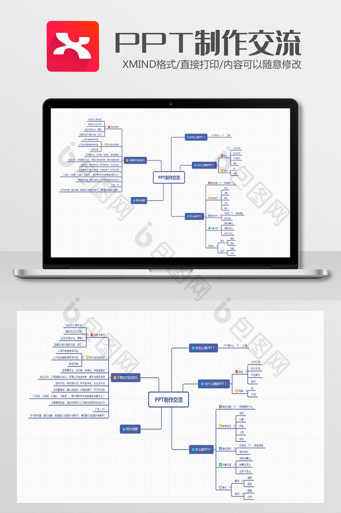 PPT制作交流思维导图XMind模板下载-包图网
