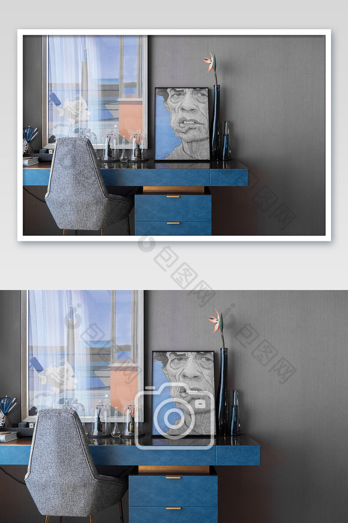 高级富有质感的卧室家居空间摄影图图片-包图网