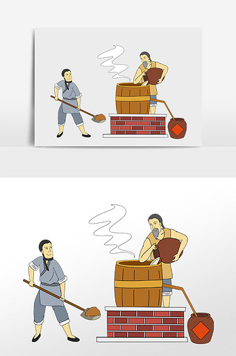 古装人物酿酒手绘插画设计元素1024*1540图片素材免费下载-编号1324353-潮点视频