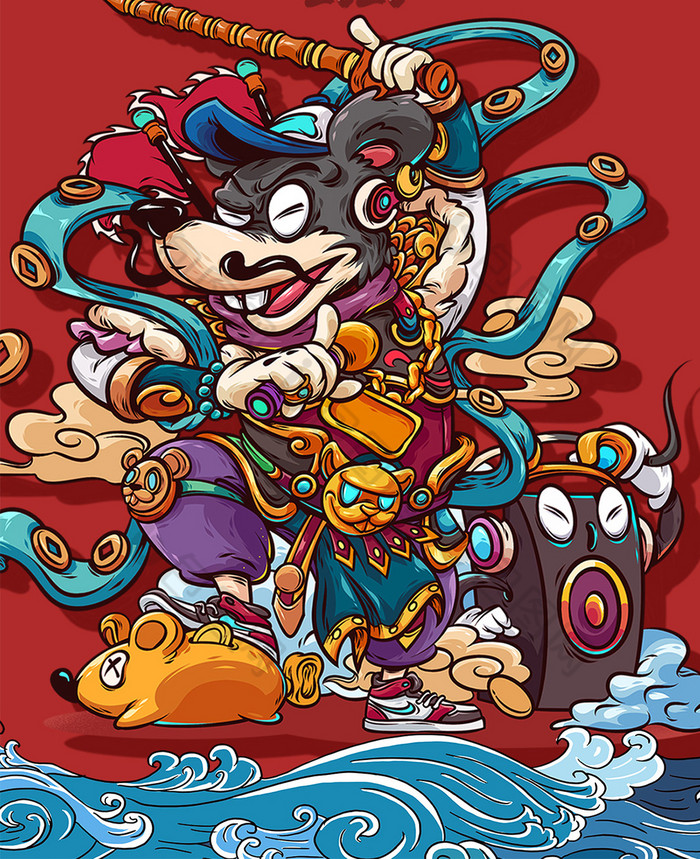 时尚新年国潮风年货节大气购物手机海报-包图网