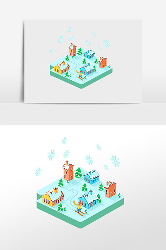 2.5D冬天雪景滑雪人物设计元素1024*1540图片素材免费下载-编号1326764-潮点视频