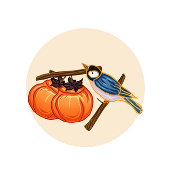 橙色秋季柿子小鸟GIF小动画GIF动图850*850图片素材免费下载-编号1346495-潮点视频