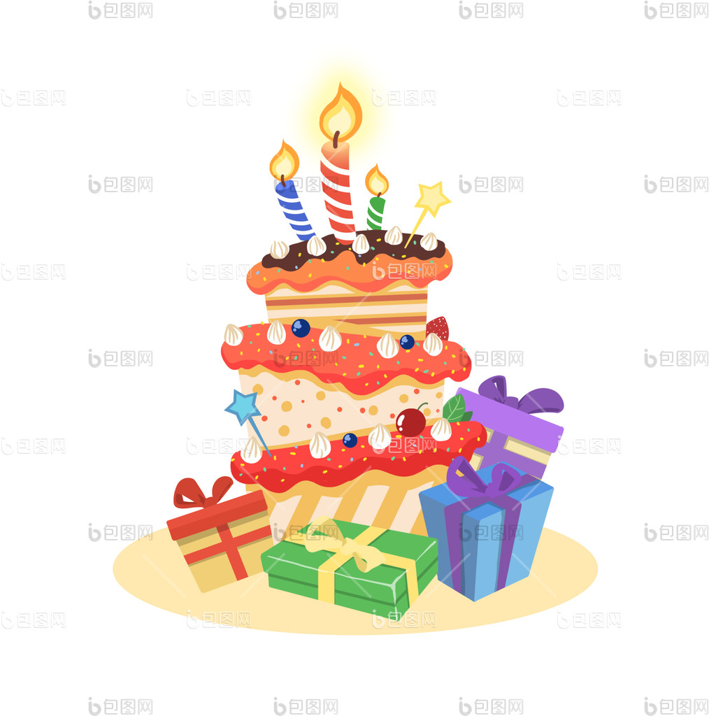 卡通生日蛋糕礼物gif动图下载-包图网