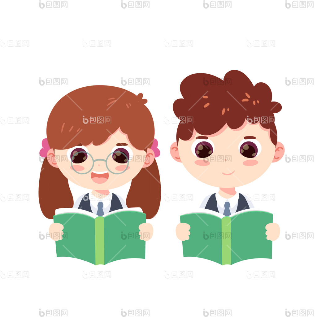卡通男孩女孩阅读书本gif动图下载-包图网