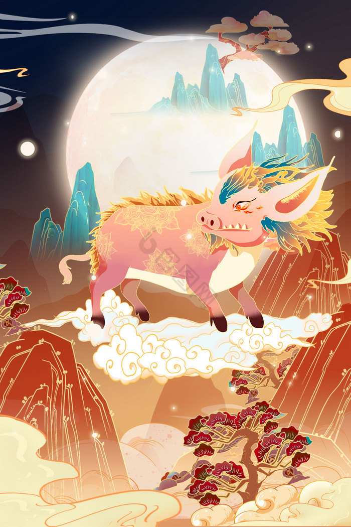 山海经狴犴山水插画图片-包图网