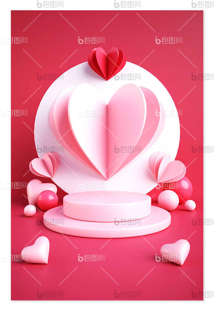 【c4d粉红色520创意爱心场景】图片下载-包图网