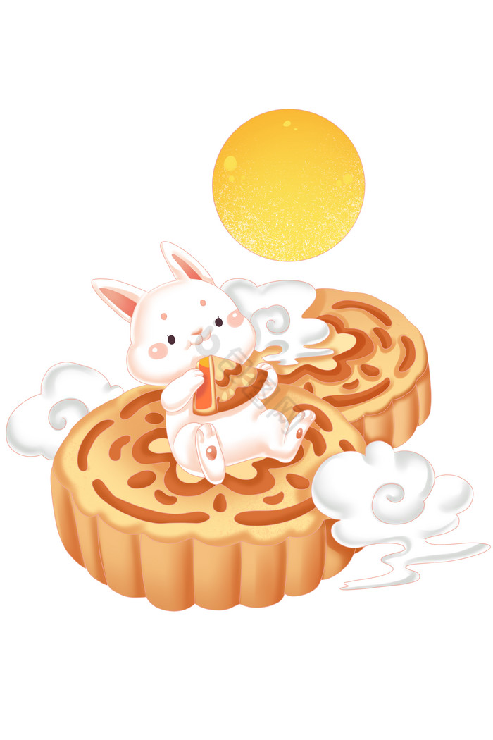中秋节月圆夜小兔子吃月饼png下载-包图网