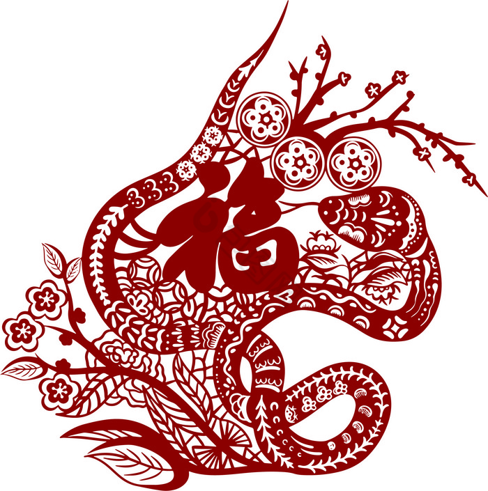 蛇年生肖蛇春节窗花png下载-包图网