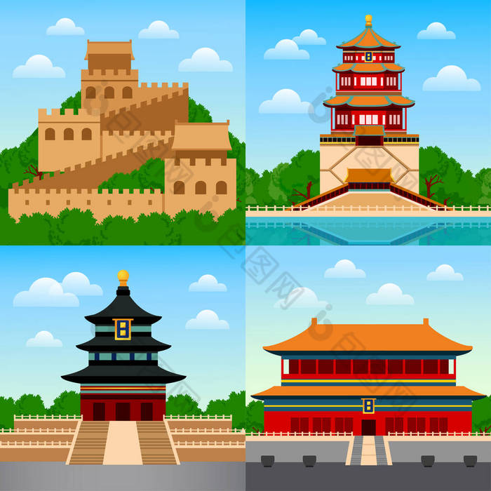 去中国旅行城市景观寺庙和建筑物地标和景点图片-包图网企业站