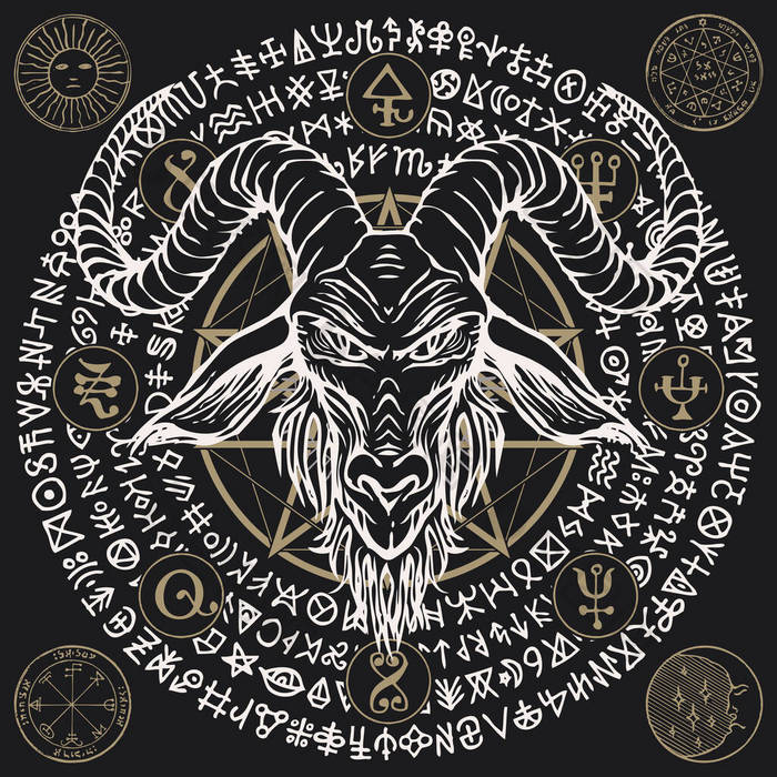 带有角山羊头五芒星神秘学和巫术符号的图解图片-包图网企业站