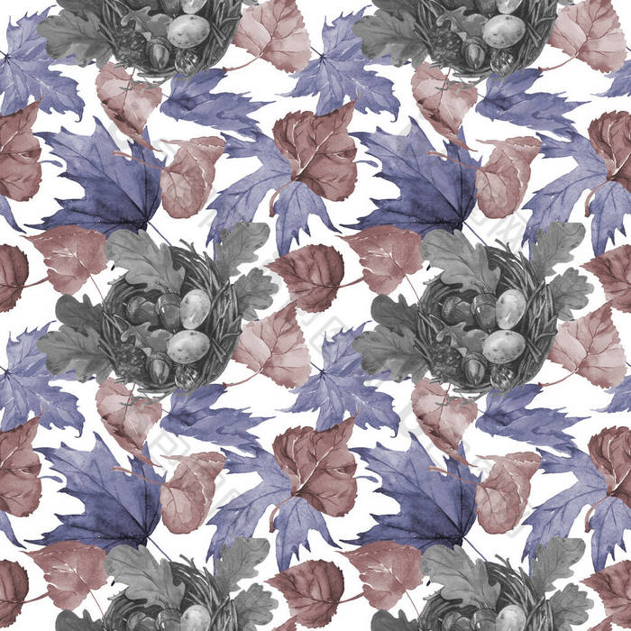 手绘水彩风格的杨树秋叶-包图企业站