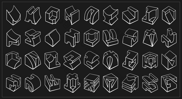 集几何形状多维数据集大纲对象孤立的黑png下载-包图网