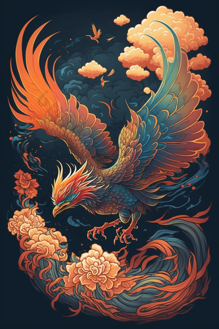 国风凤凰艺术数字插画图片-包图网