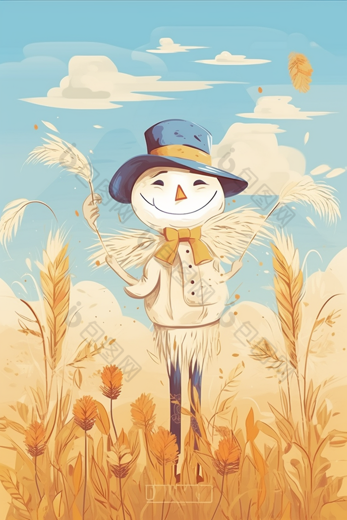 小麦田稻草人的动画插画图片-包图网