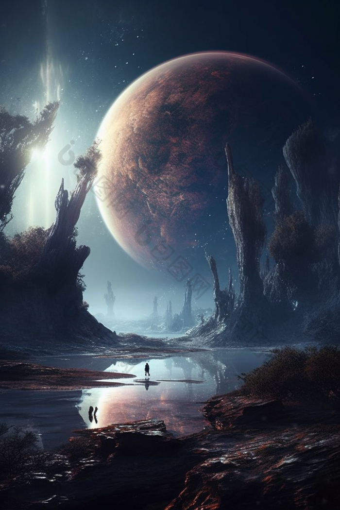 赛博朋克星球数字插画图片-包图网