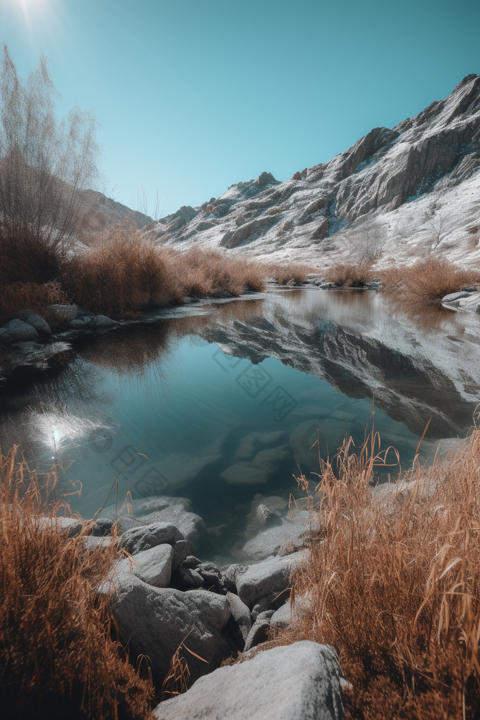 冬天湖水数字艺术图片-包图网