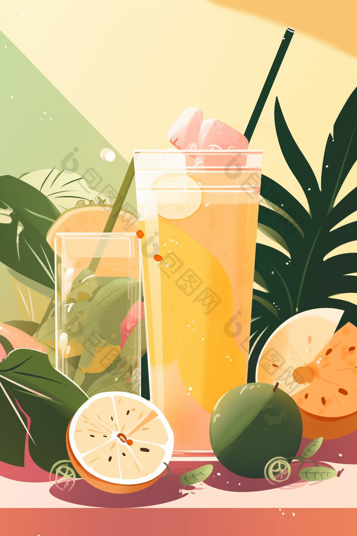 夏日冰饮夏天平面插画图片-包图网