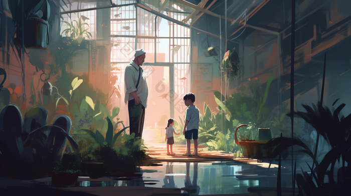 父子温情时刻孩子平的插画图片-包图网