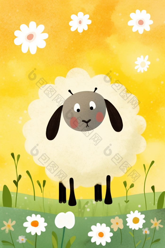 儿童绘本绵羊数字插画图片-包图网
