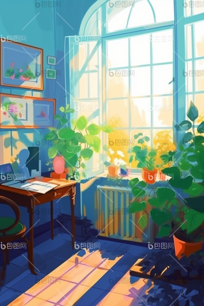 艺术家房间室内硬边缘静物插画图片 包图网