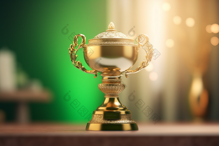 金色的奖杯放在桌子上比赛金杯图片-包图网