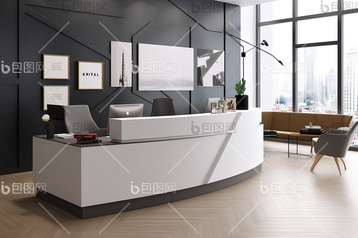 办公室接待前台极简主义优雅图片-包图网